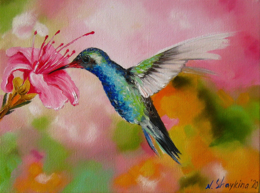 Hummingbird Oil Painting on Canvas: Impressionist Bird Art (7x9 In) - Etsy