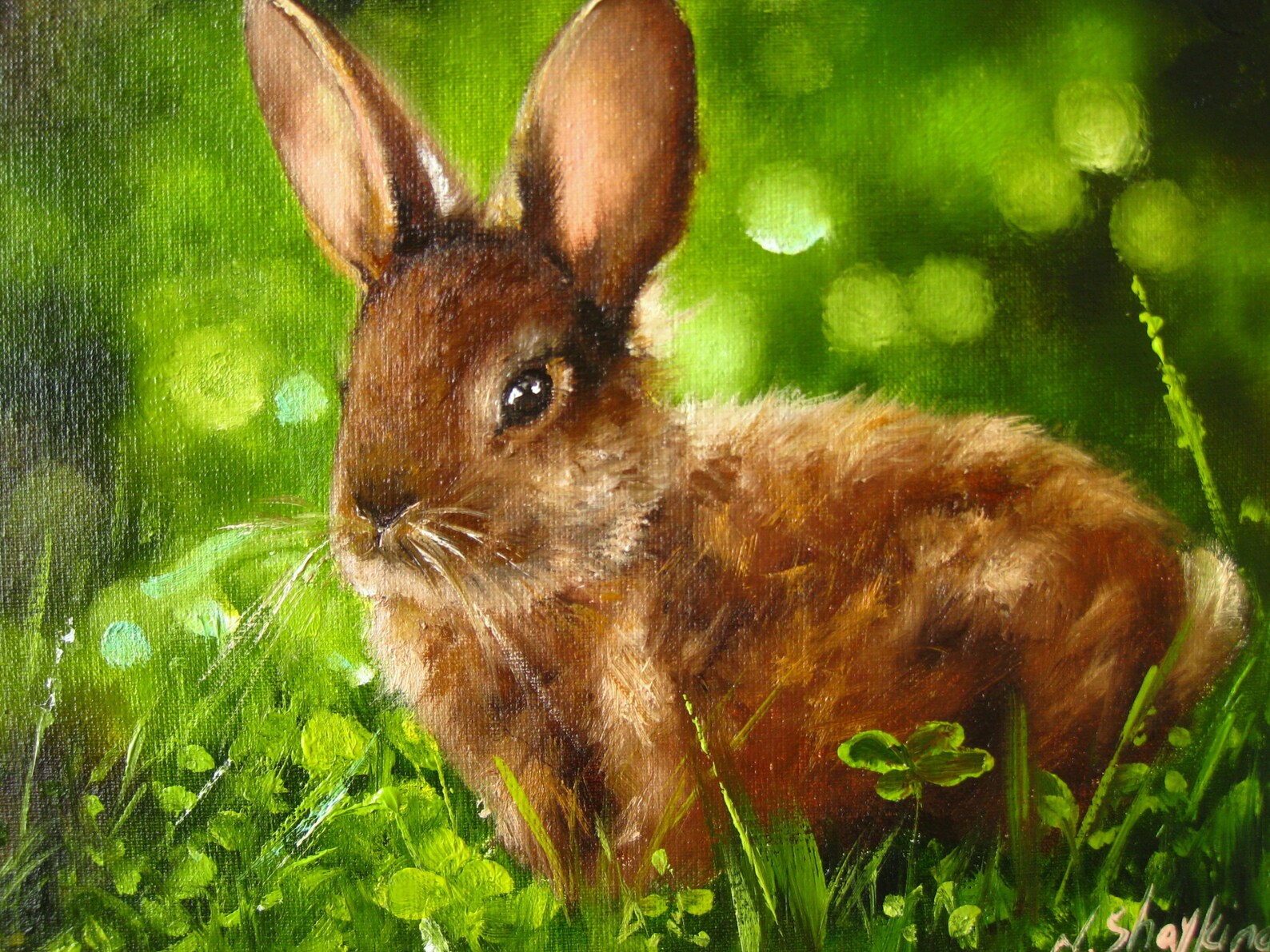 Rabbit Original Oil Painting, Easter Bunny on Canvas, Clover Art, St ...