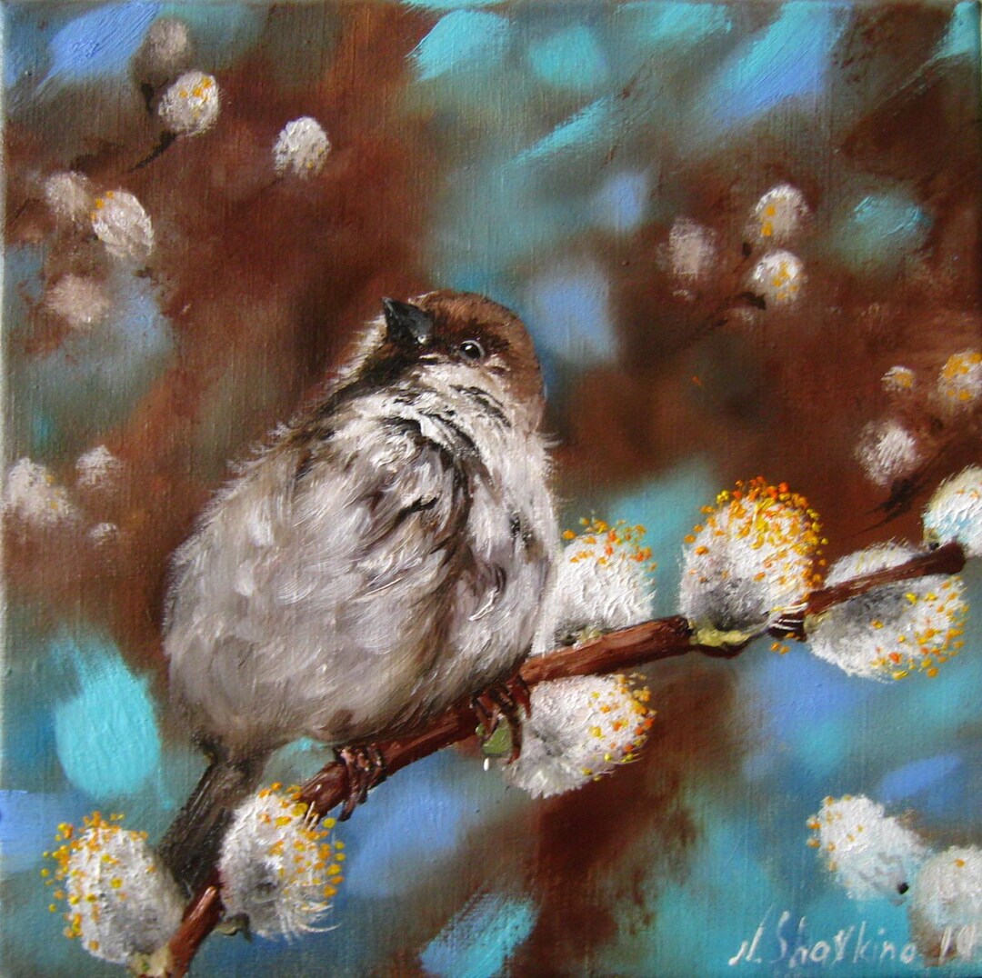 Hand-painted Sparrow Original Oil Painting on Canvas 8 X 8, Wildlife ...