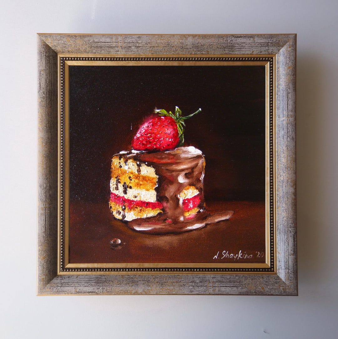 Original Chocolate Cake Painting Framed Sweets Paintings on Canvas ...