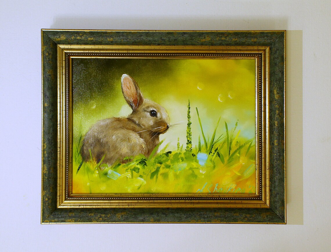Easter Rabbit Painting Oil Original Small Rabbit Canvas Art | Etsy