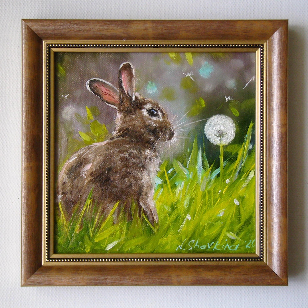 Rabbit Original Oil Painting in Framed, Realistic Animal Artwork ...
