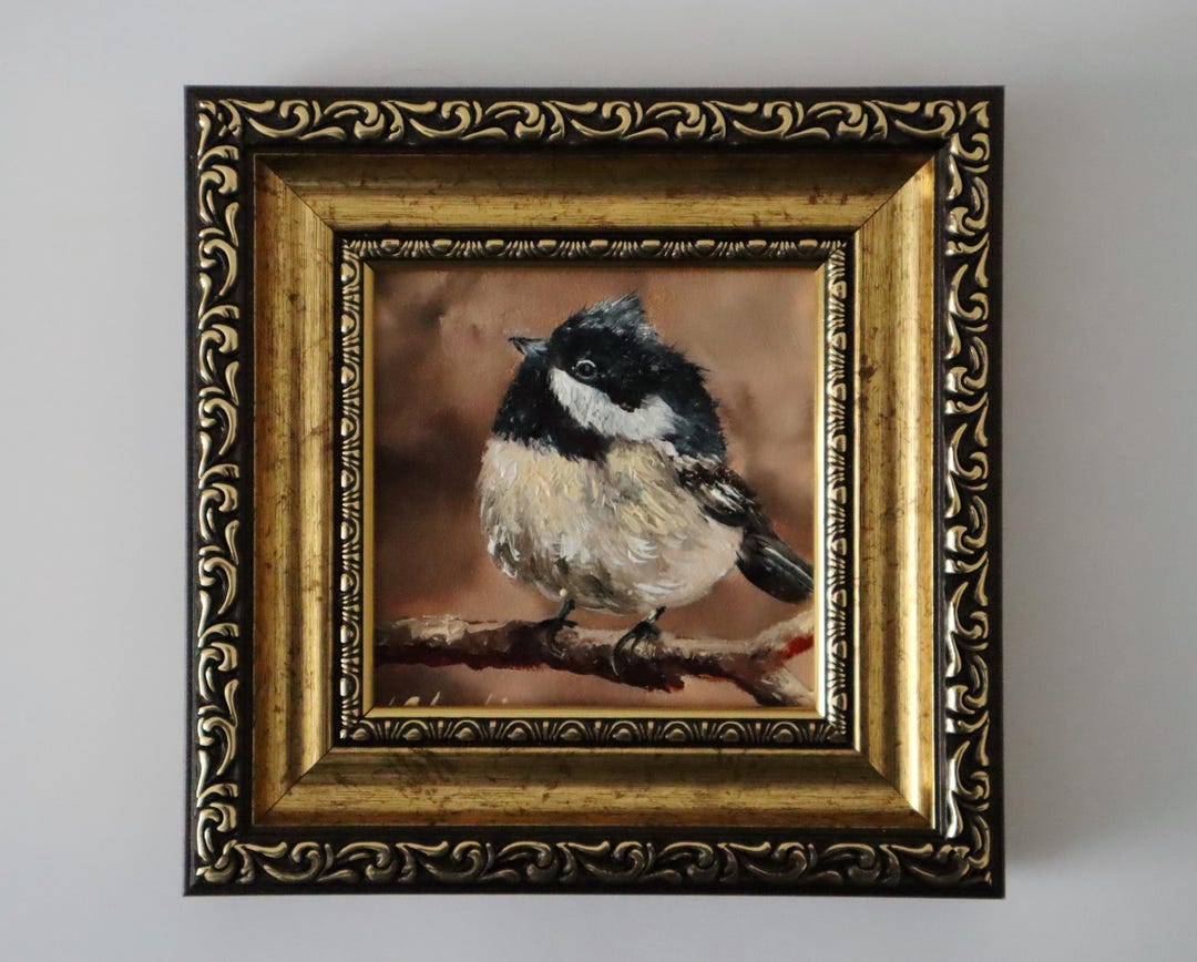 Bird Painting Original in Frame, Miniature Small Oil Painting, Birds ...