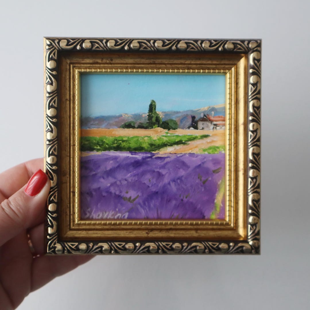 Original Lavender Field Oil Painting Frame, Provence Landscape Artwork ...