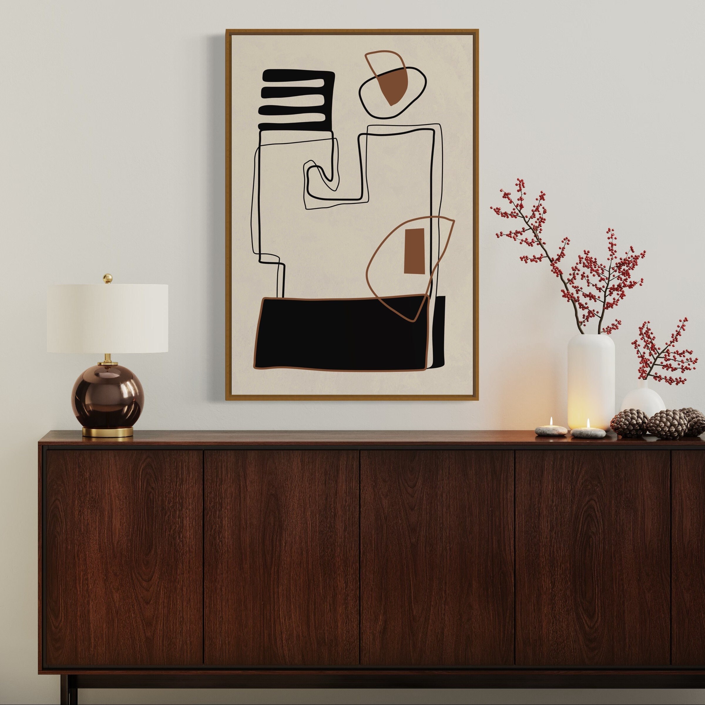 70s Retro Printable Abstract Wall Art. Large Abstract Painting. Black ...