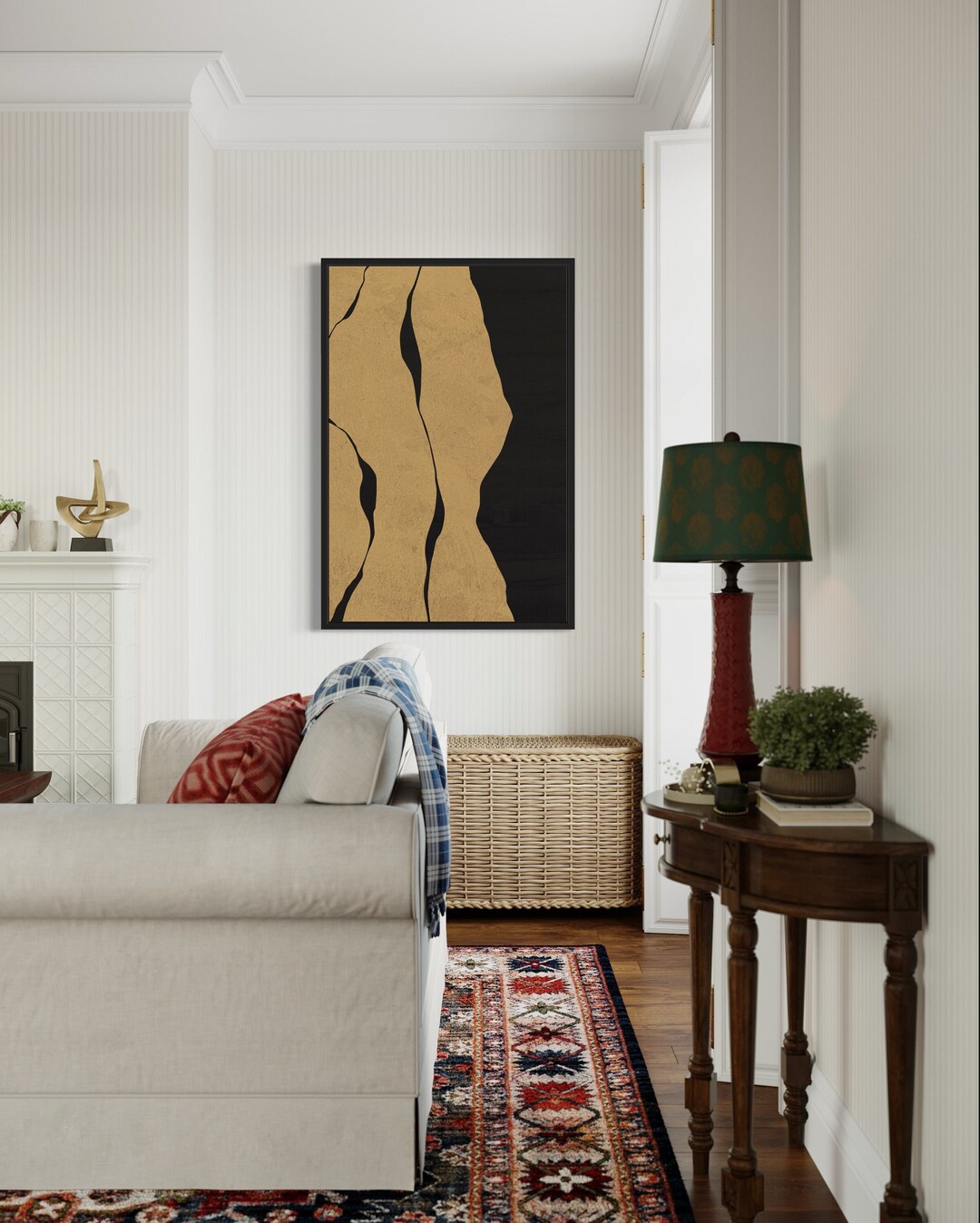 70s Abstract Painting, Retro Digital Print, Curve Shape Artwork. Black ...