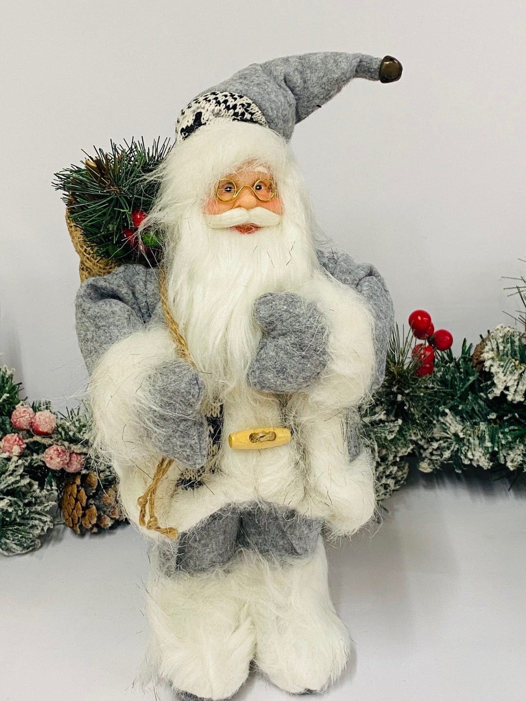 33 Cm Grey Fluffy Father Christmas With Hessian Sack Santa - Etsy UK