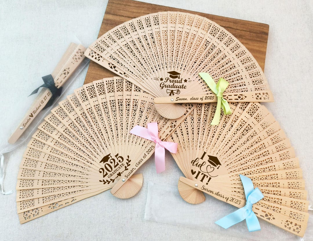 Custom Hand Fan for Graduation, Wooden Fan, Bulk Graduation Favors ...