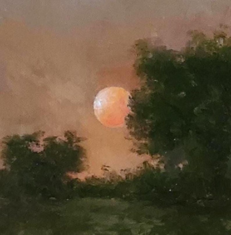 Harvest Moon, Original Oil Painting of an Orange Moon, Landscape ...