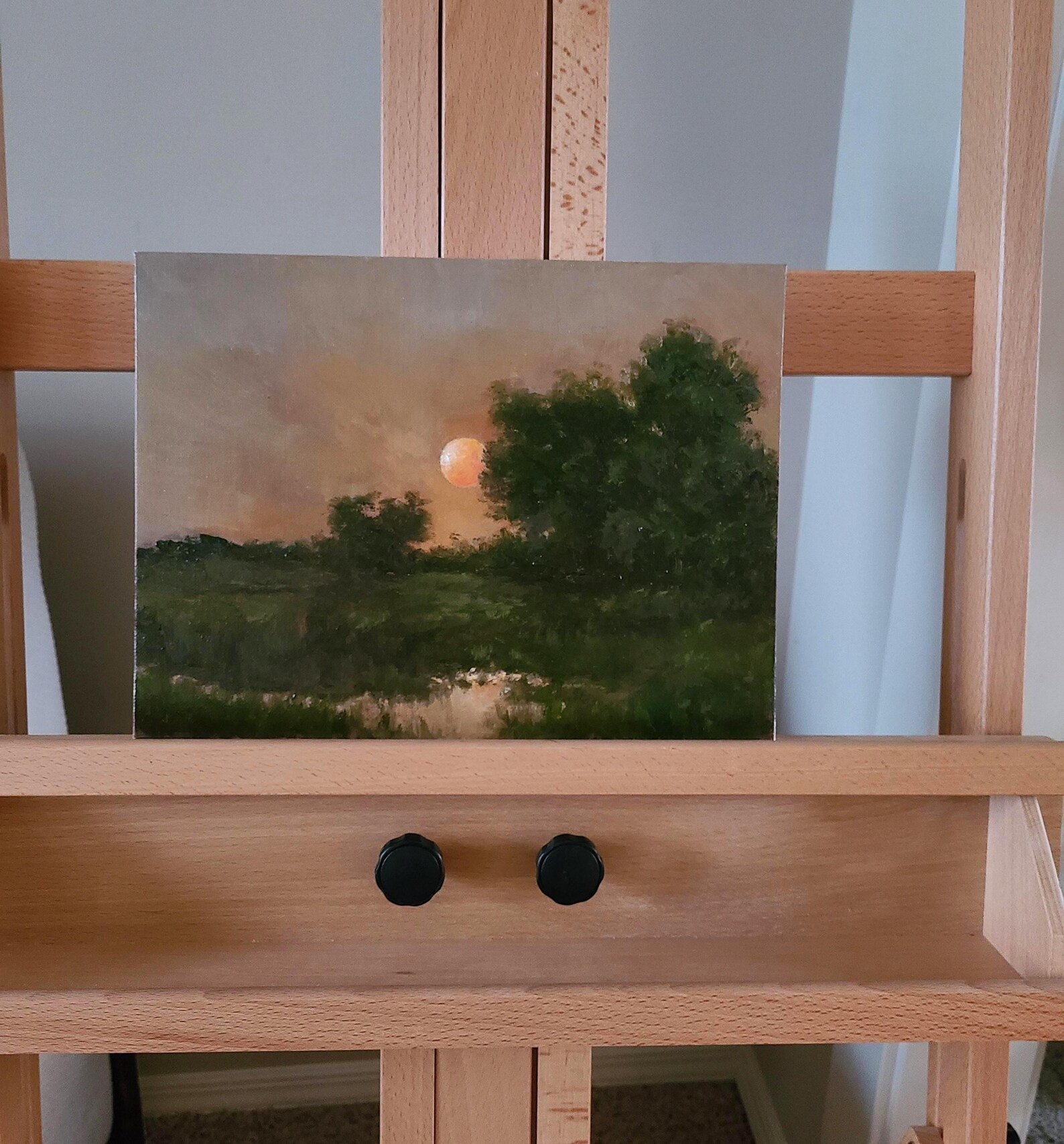 Harvest Moon, Original Oil Painting of an Orange Moon, Landscape ...
