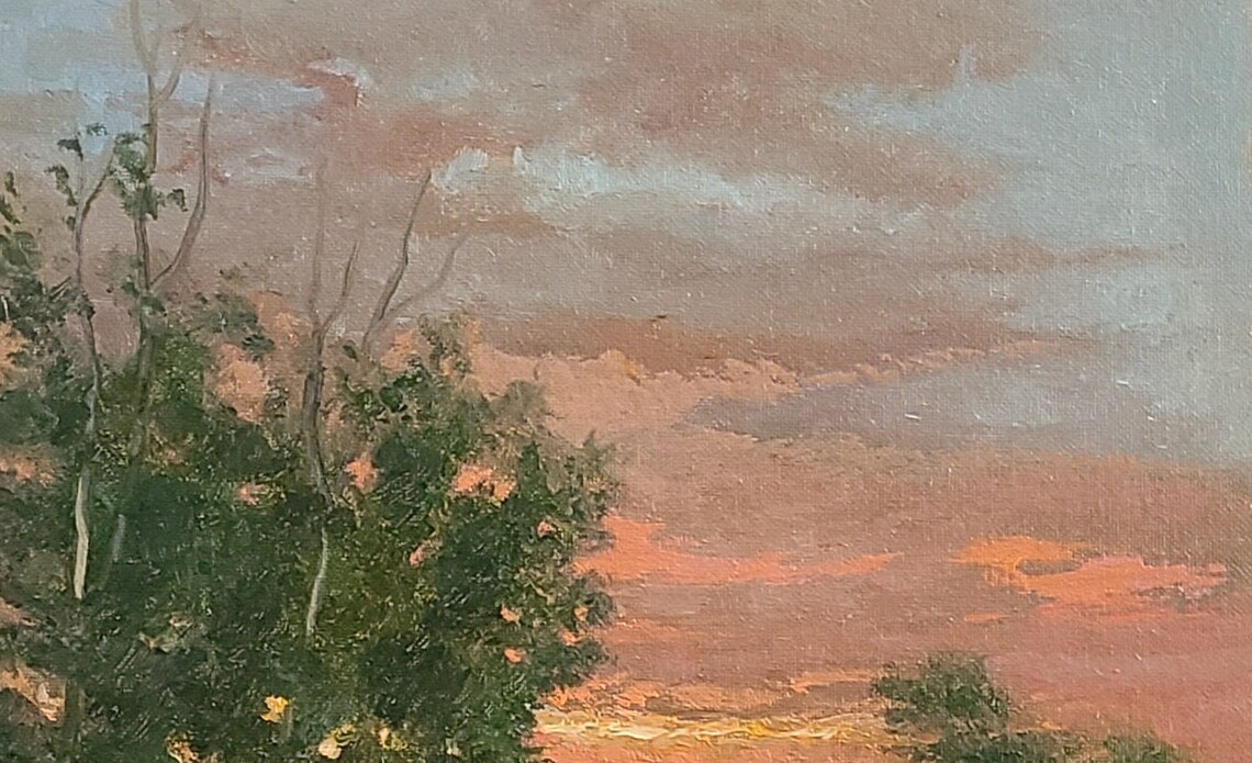 Scarlet Sunset, Original Oil Painting Canvas Board, Landscape Artwork ...