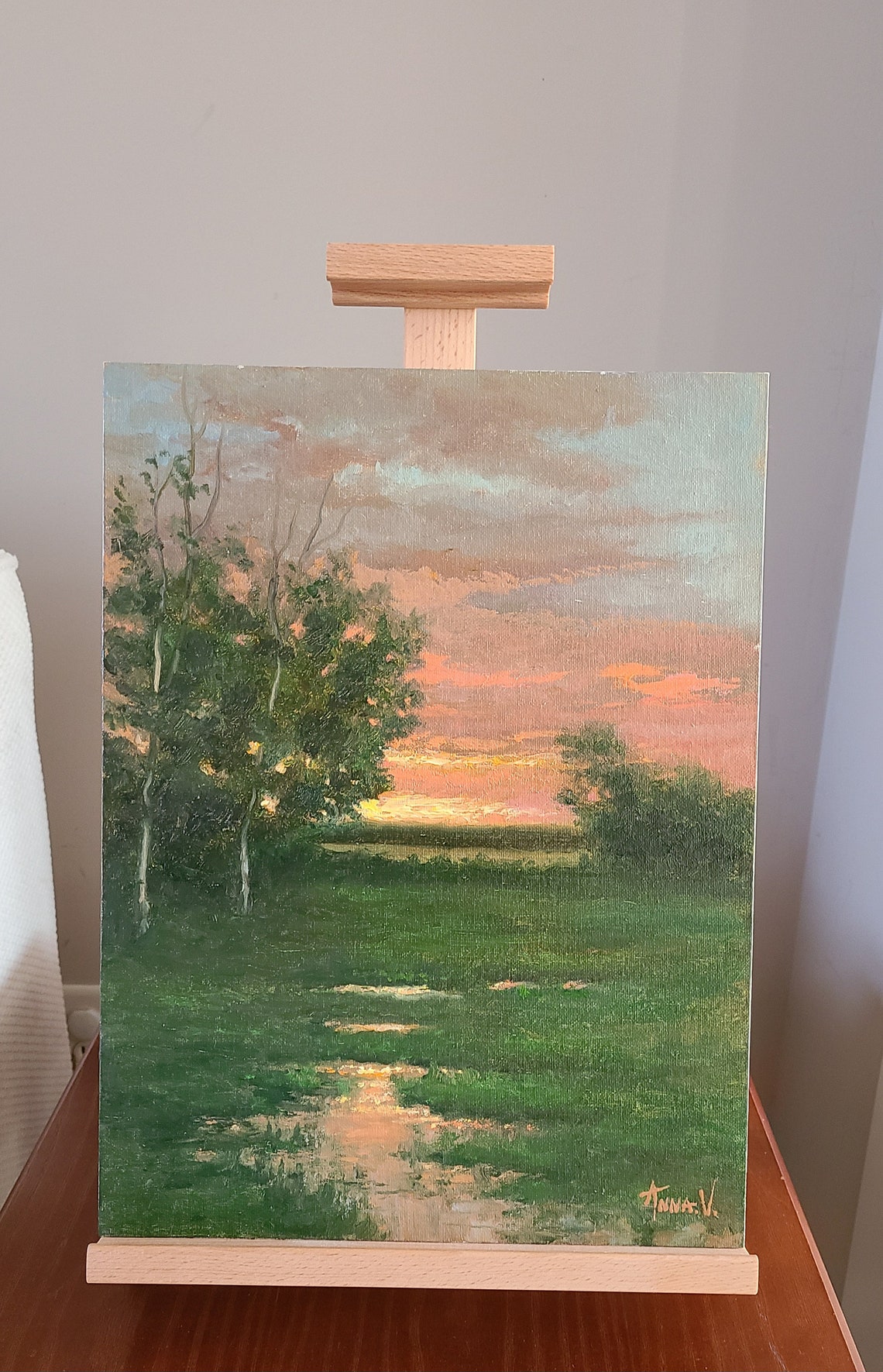 Scarlet Sunset, Original Oil Painting Canvas Board, Landscape Artwork ...