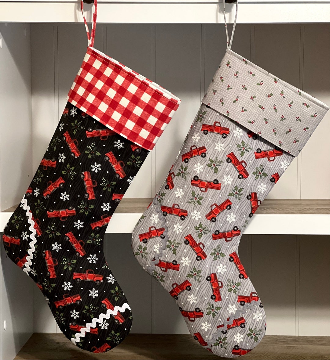 Red Trucks Handmade Christmas Stocking, Personalization Included - Etsy