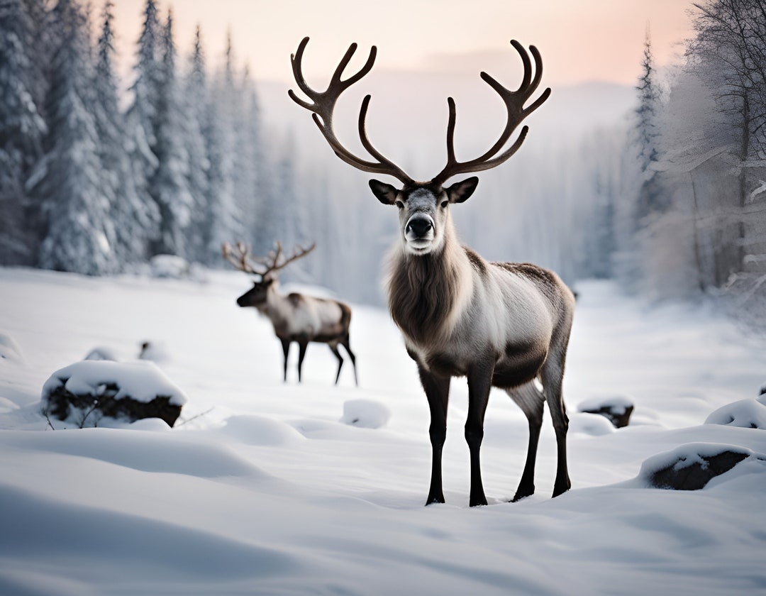 Majestic Reindeer in Snowy Forest Winter Wildlife Fine Art Print - Etsy