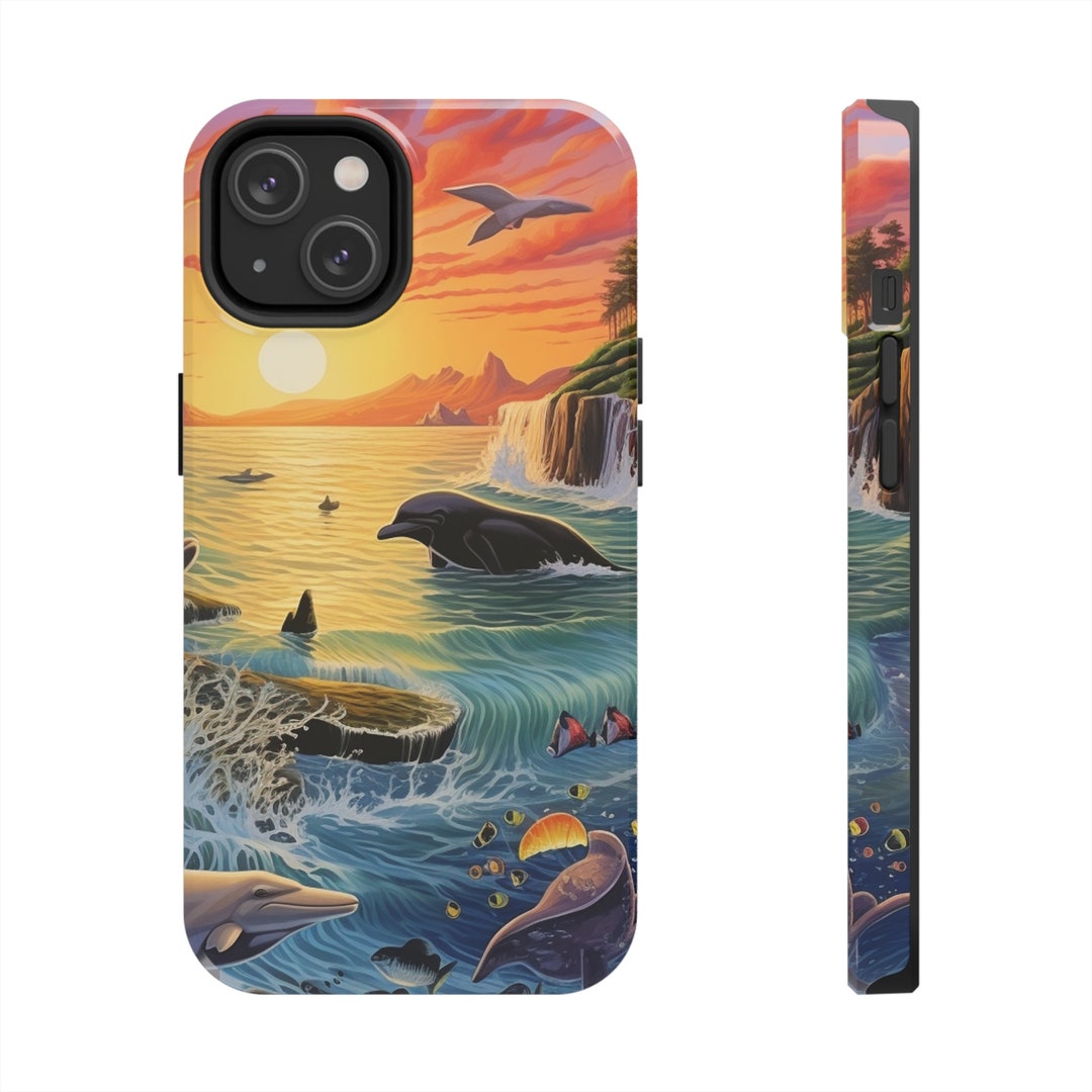 Iphone 14 Nature Dolphin Ocean Sunset Tough Phone Cases - Etsy