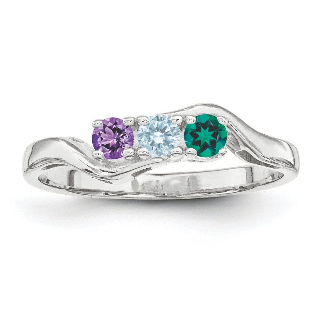 Mother's Family Ring 1- 6 Stones Sterling Silver. Birthstones Family ...