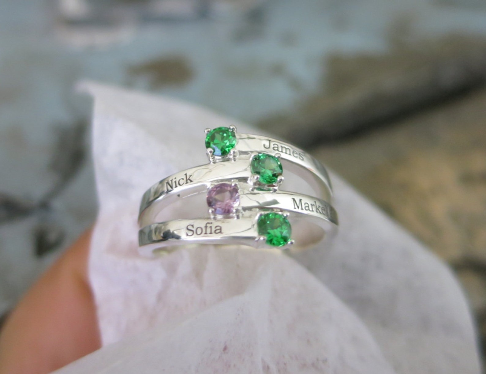Name Engraved Family Ring Mother's Jewelry Sterling Silver 1-4 Round ...