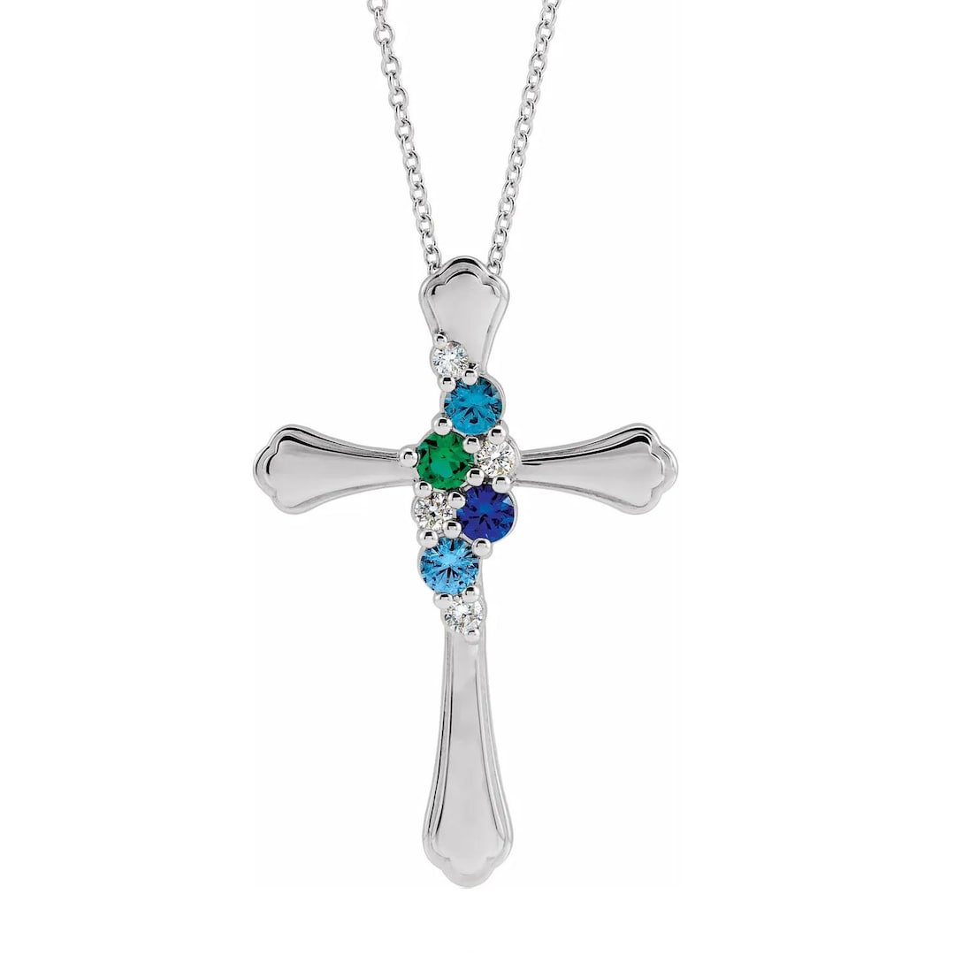 Cross Family Birthstone Pendant Mother's Jewelry Sterling Silver 1-6 ...