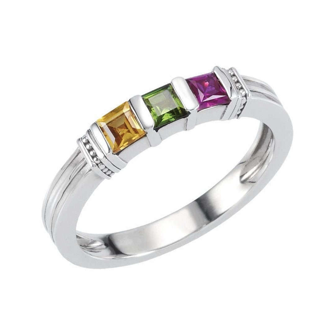 New Mother's Stackable Ring 1, 2 or 3 Princess-cut Birthstones Sterling ...