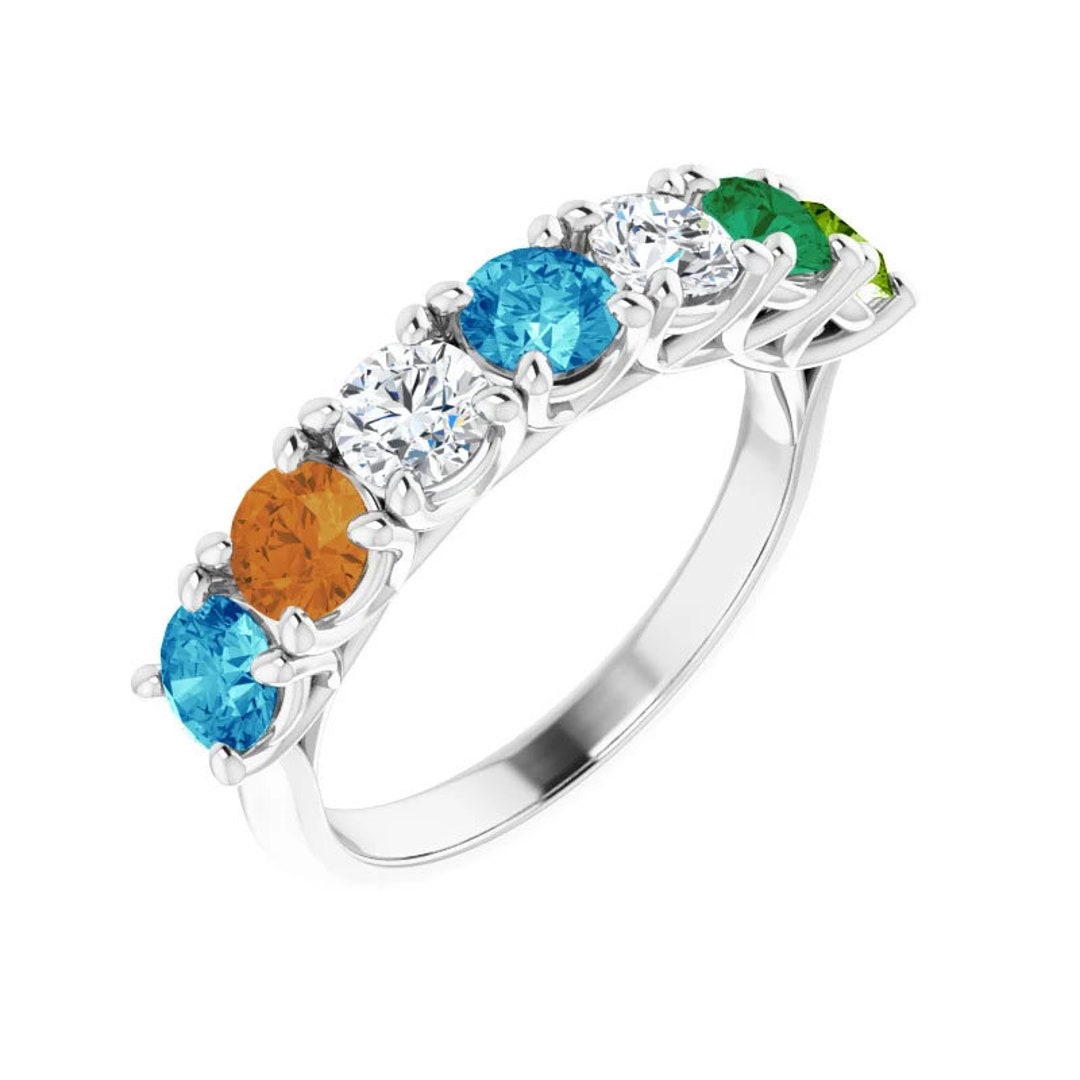 7 Large Round Stones Anniversary Band or Birthstones Ring Sterling ...