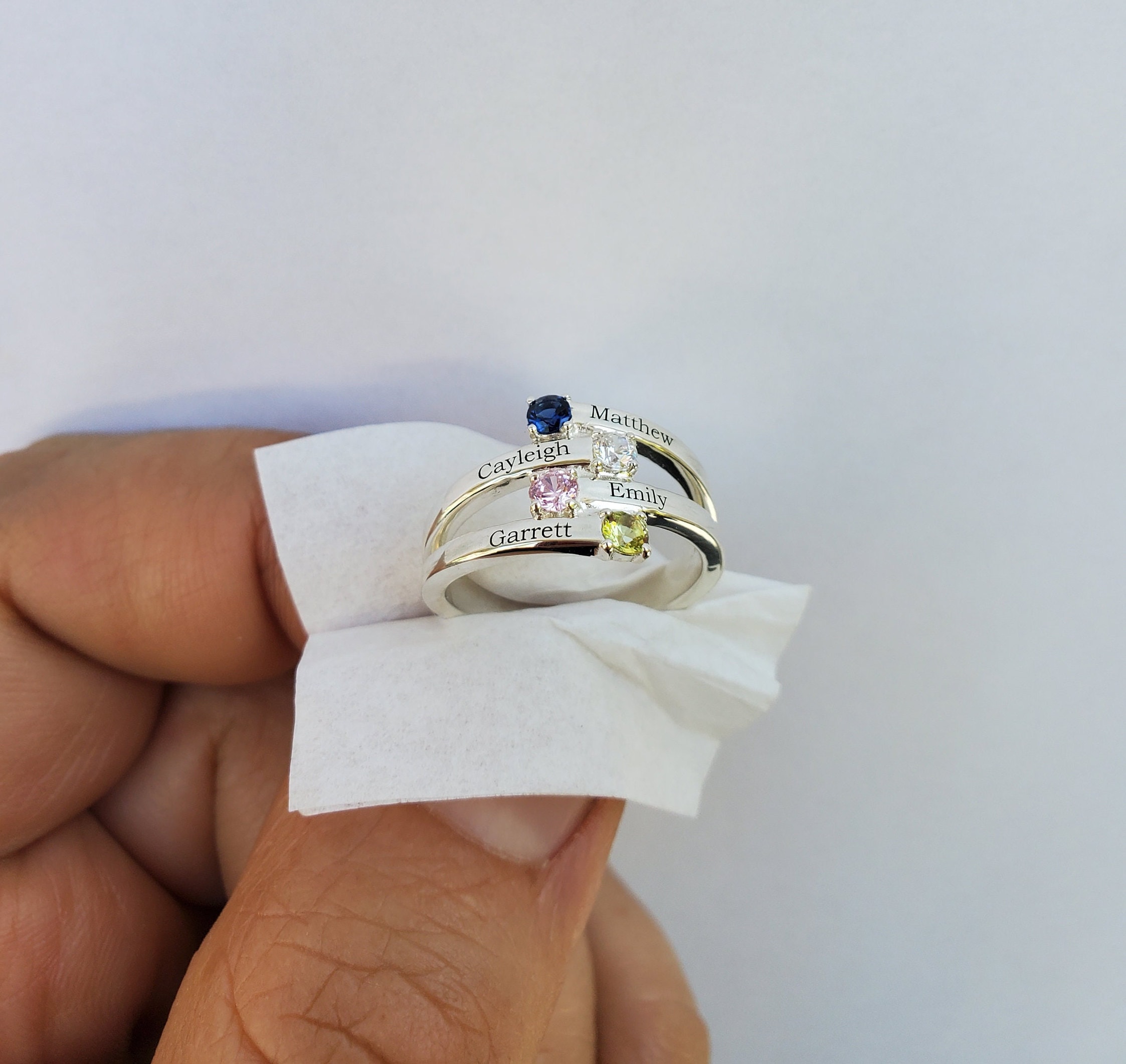 Name Engraved Family Ring Mother's Jewelry Sterling Silver 1-4 Round ...