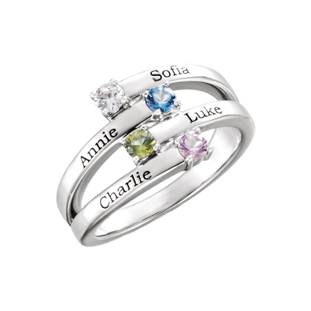 Name Engraved Family Ring Mother's Jewelry Sterling Silver 1-4 Round ...