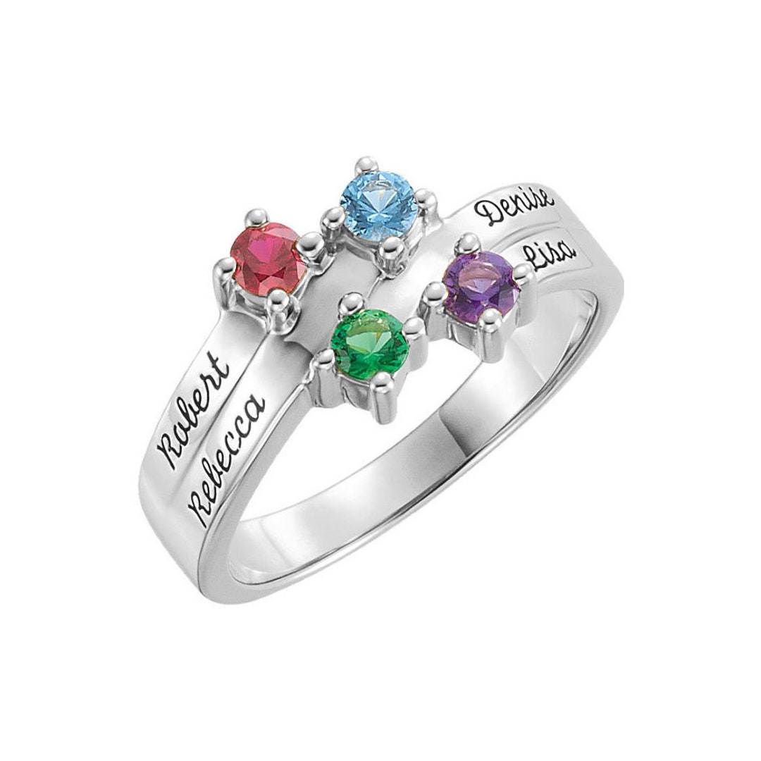 Name Engraved Family Ring Mother's Jewelry Sterling Silver 1-4 Round ...
