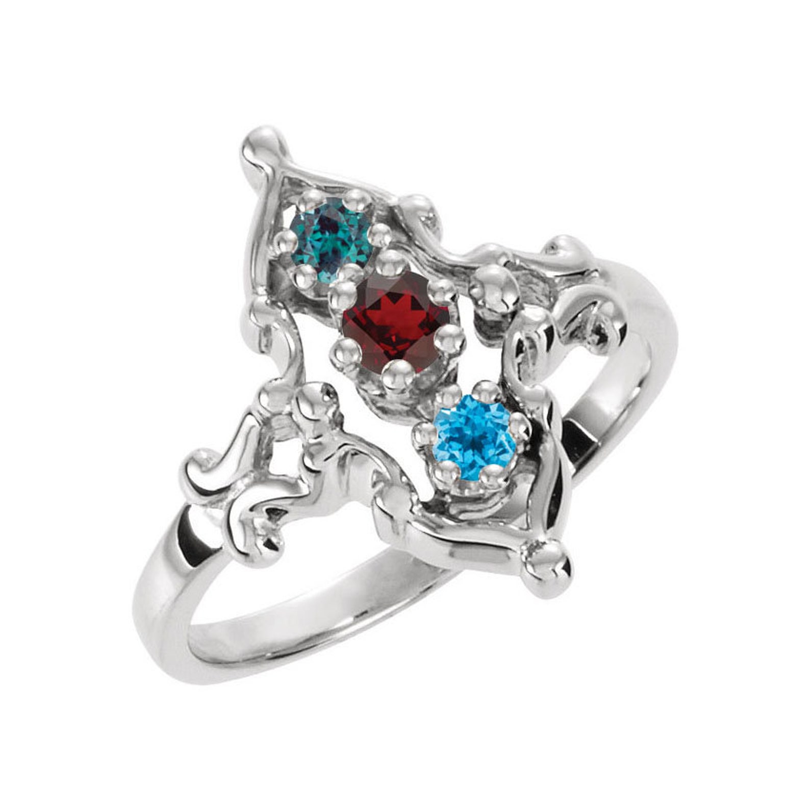 3 Stones Vintage Inspired Mother's Ring Sterling Silver Mother's Family ...