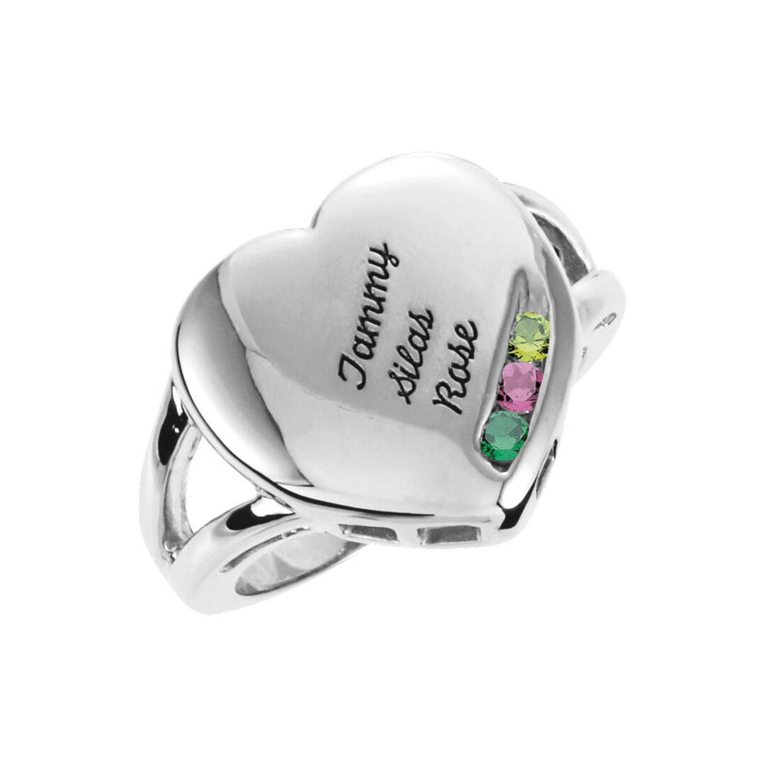 Heart Family Ring Name Engraved Mother's Jewelry Sterling Silver 1-4 ...