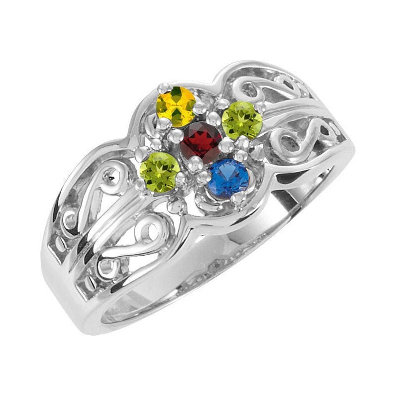 Family Heirloom Jewelry 1- 7 Birthstones Mother's Ring Sterling Silver ...