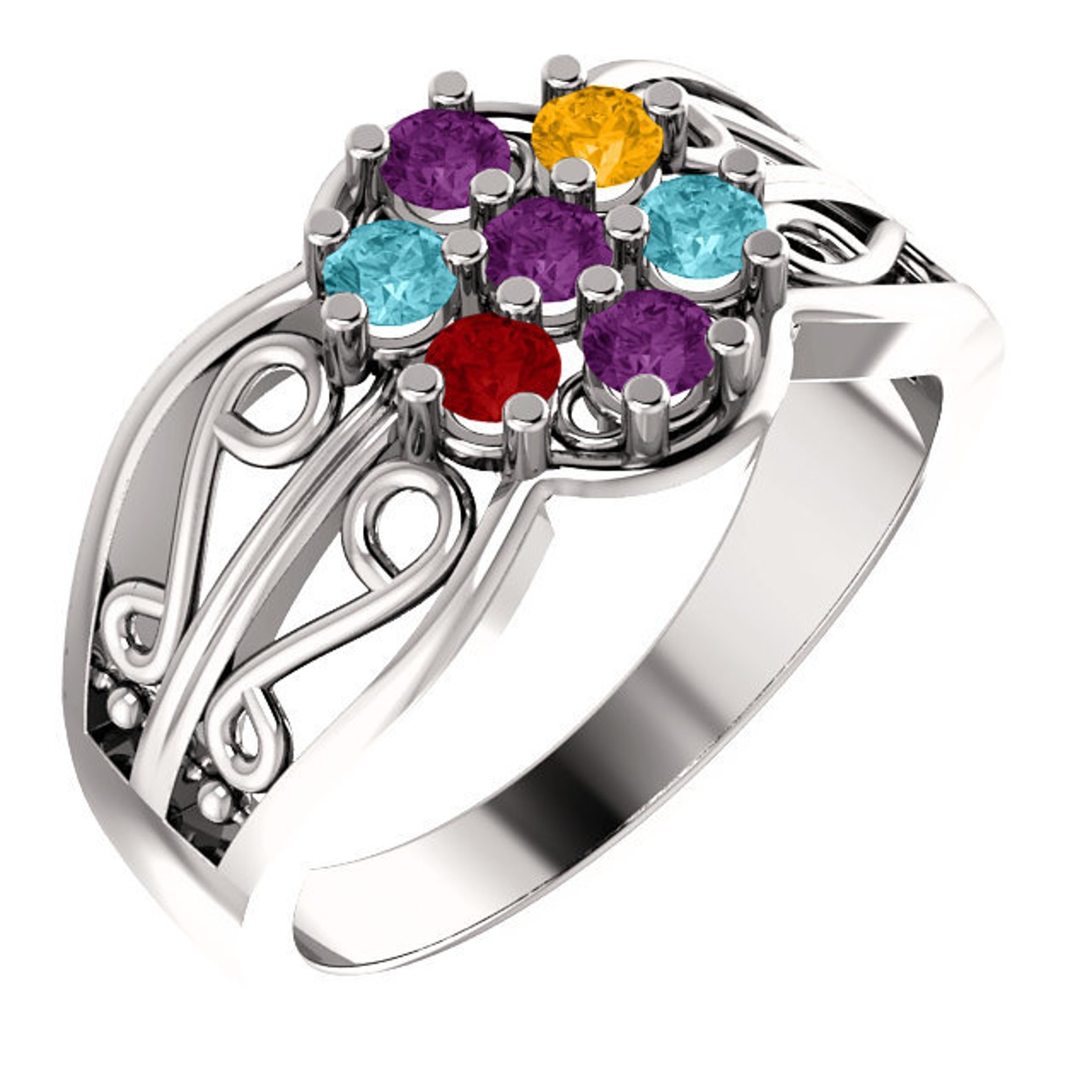 Family Heirloom Jewelry 1- 7 Birthstones Mother's Ring Sterling Silver ...