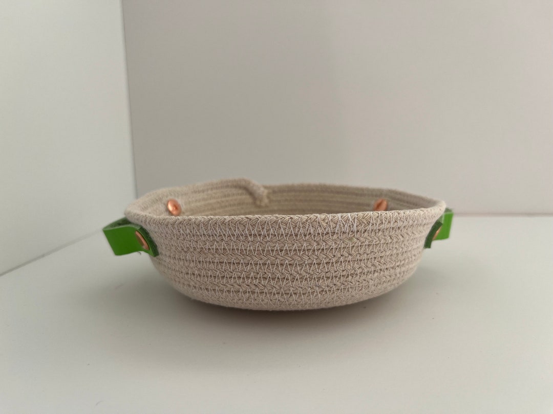 Small Clothesline Rope Basket With Reclaimed Lime Green Leather Side ...