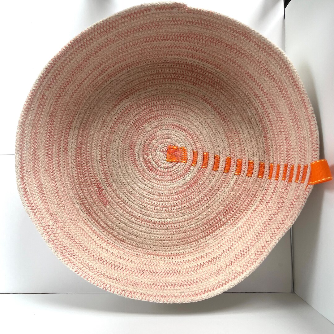 Large Clothesline Rope Basket Wove With Upcycled Orange Ribbon ...