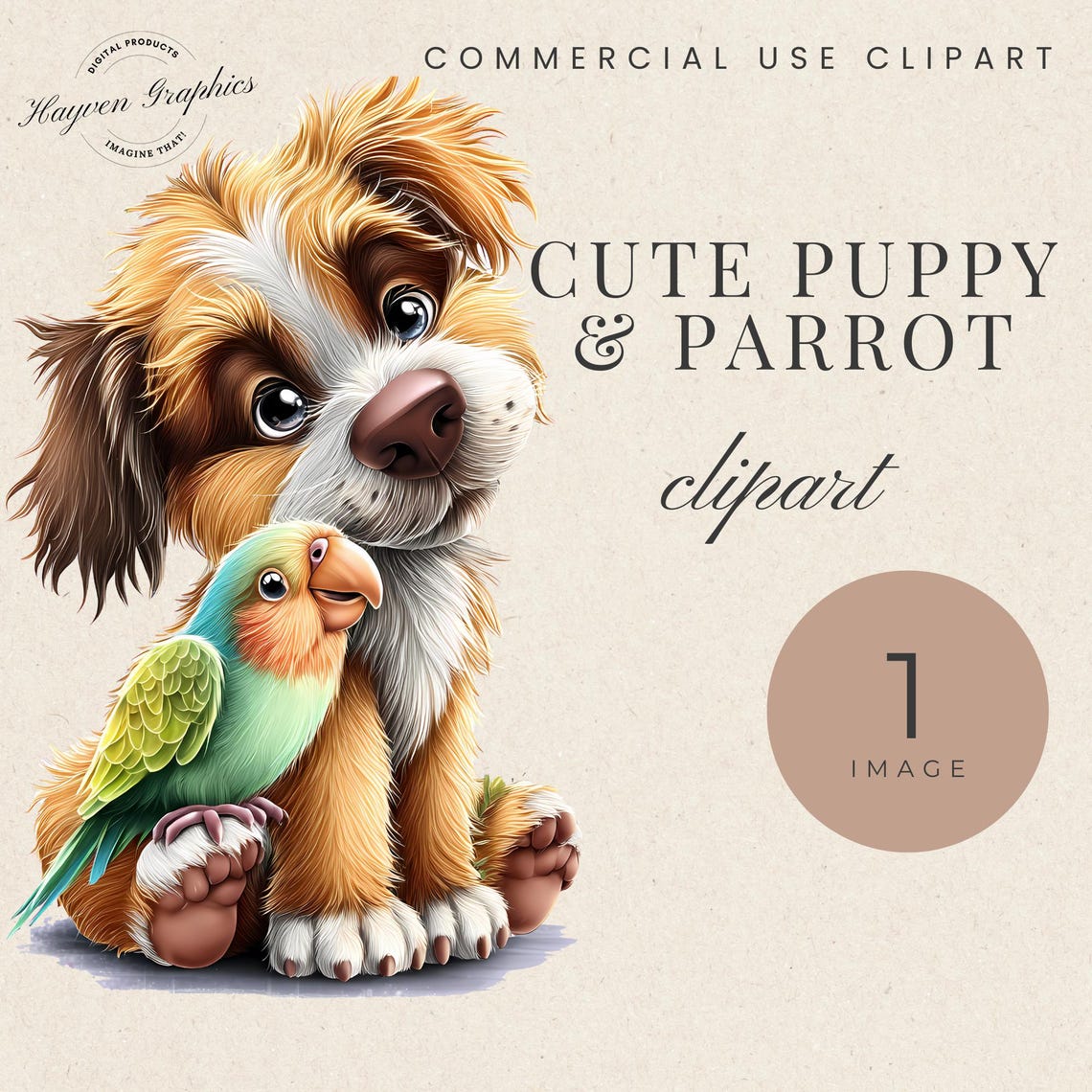 Cute Puppy and Quaker Parrot Clipart, Me & My Buddy PNG, Dog and Bird ...