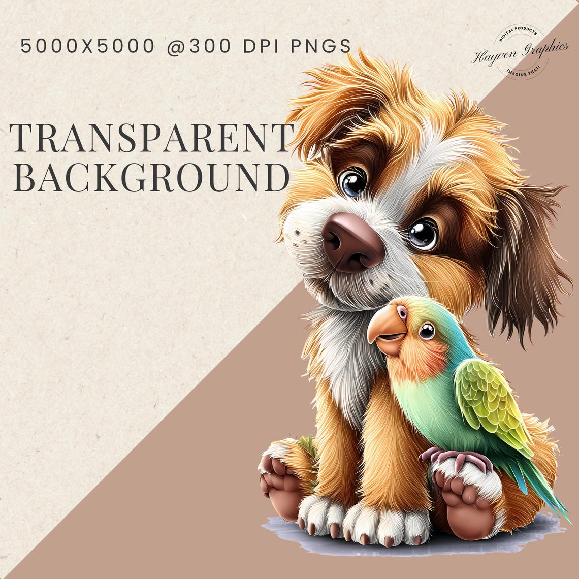 Cute Puppy and Quaker Parrot Clipart, Me & My Buddy PNG, Dog and Bird ...