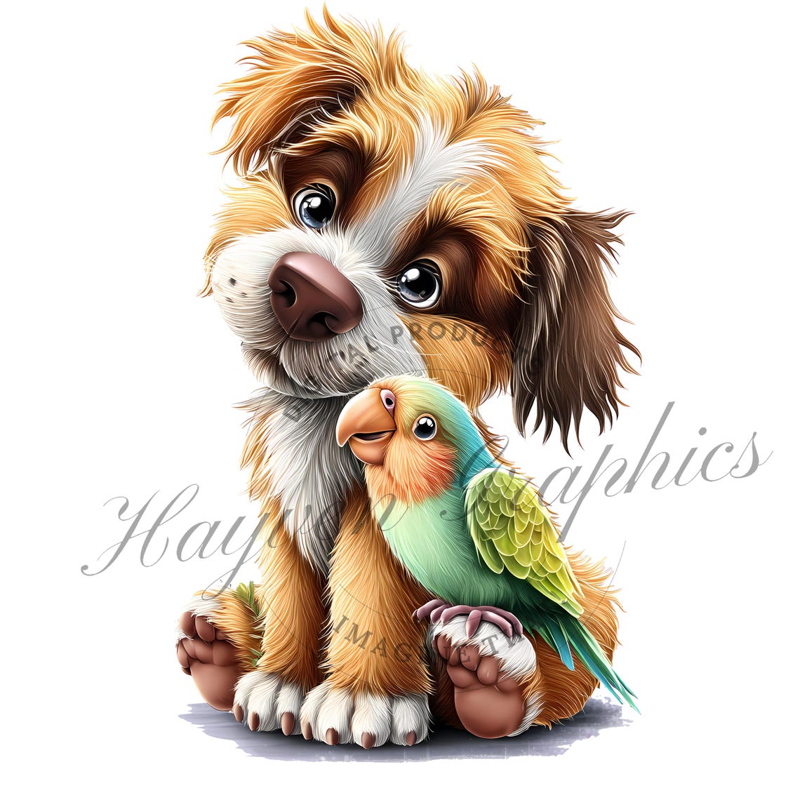 Cute Puppy and Quaker Parrot Clipart, Me & My Buddy PNG, Dog and Bird ...