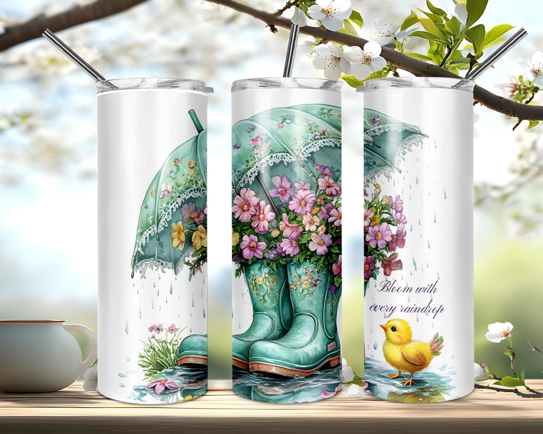 Raindrop Blossoms Spring Art Print | Whimsical Floral Rain Boots and ...