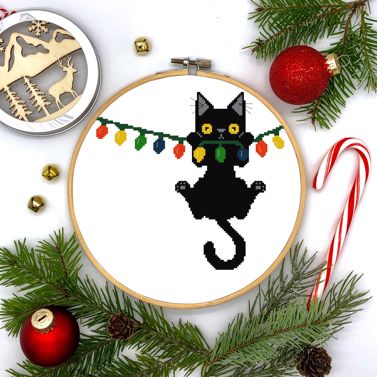 Christmas Holiday Black Cat Hanging From Christmas Lights - Etsy