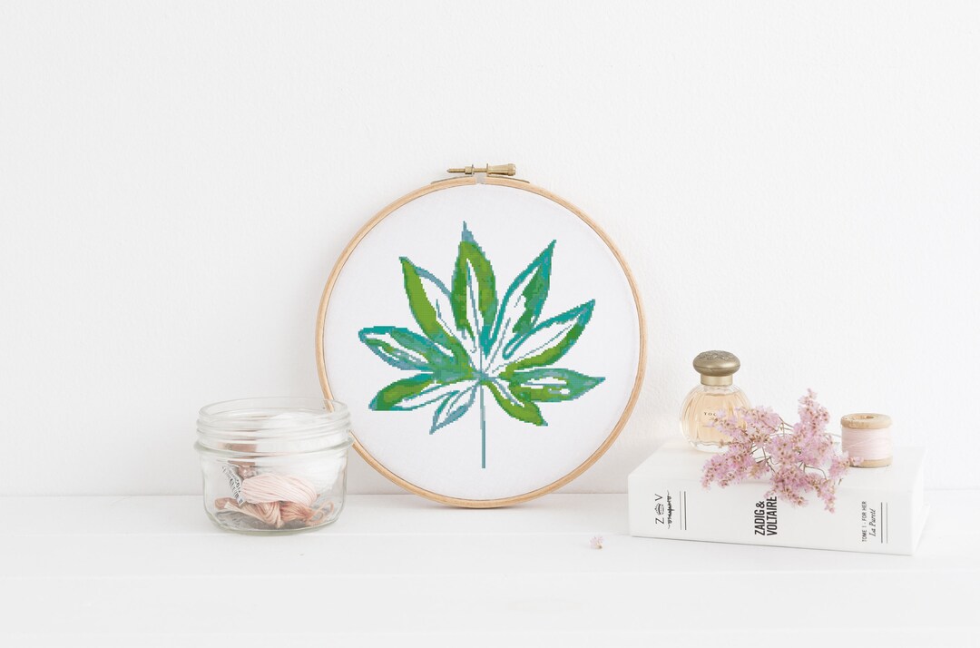 Watercolor Marijuana Weed Pot Leaf Counted Cross Stitch Pattern - PDF ...