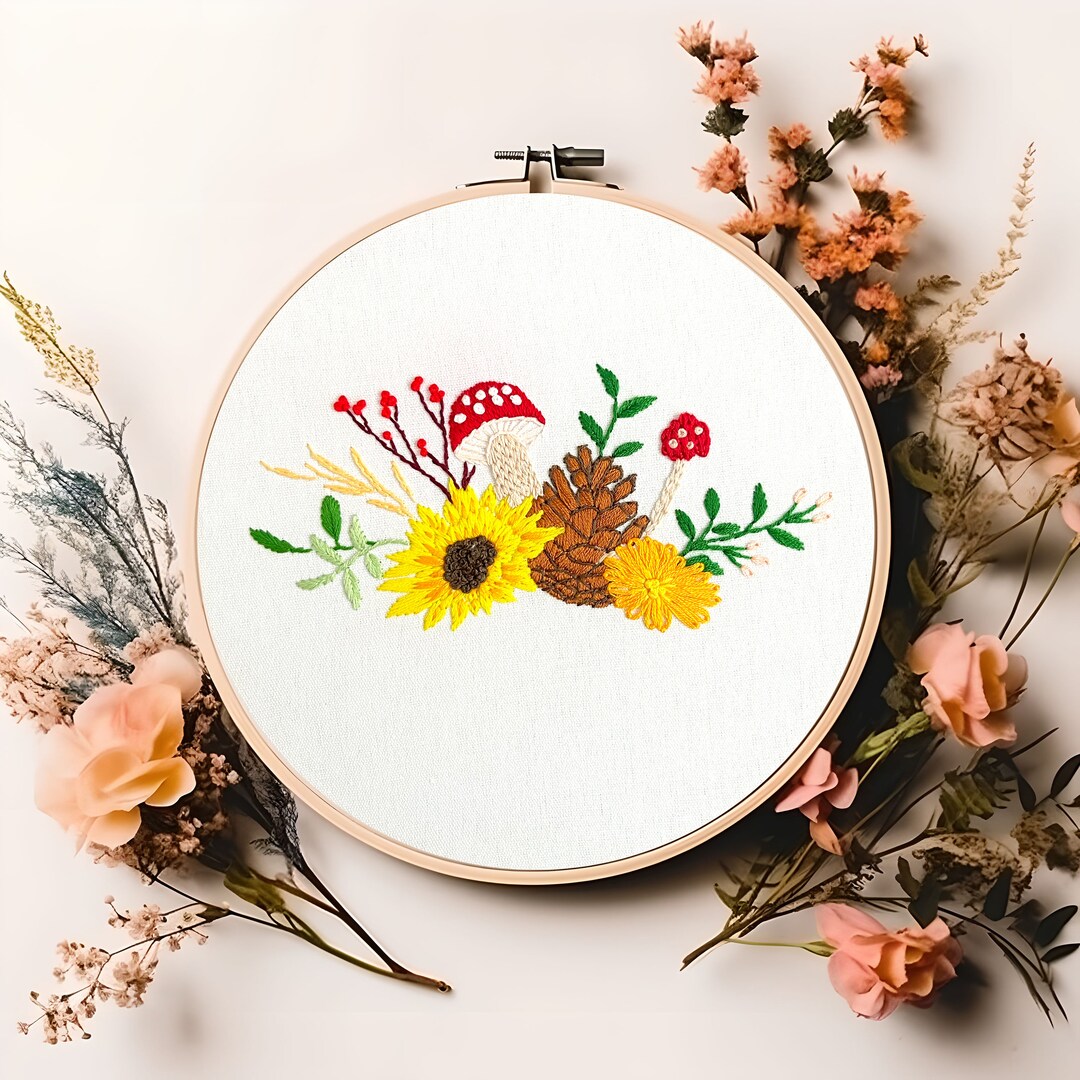Flower Bouquet Finished Completed Embroidery Hoop Art Ready to Hang - Etsy