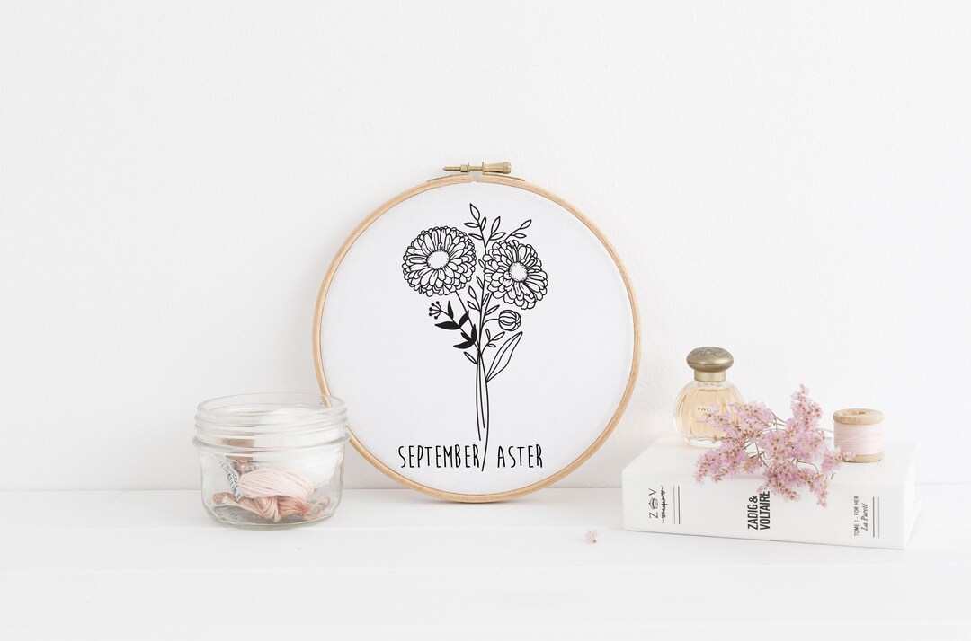 September Aster Birth Flower Embroidery Hoop Pattern Template - PDF ...