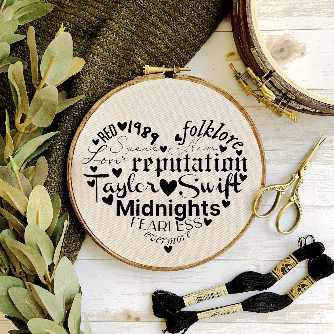 Taylor Swift Album Book Titles in a Heart Embroidery Hoop Pattern PDF ...