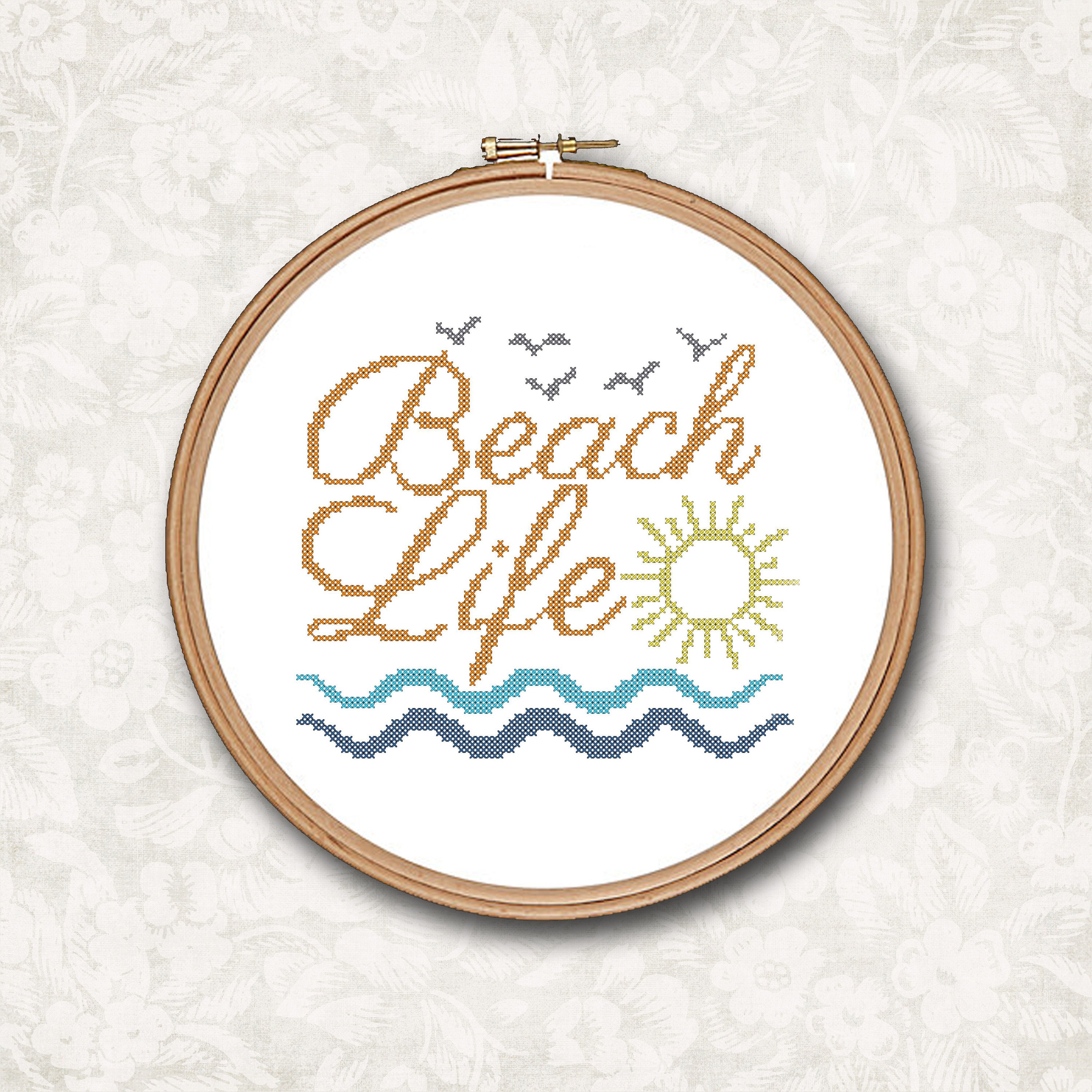 Beach Life Art Waves Sun Quote Art Counted Cross Stitch Pattern - PDF ...