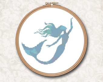 Mermaid Ocean Beach Art Counted Cross Stitch Pattern Digital | Etsy