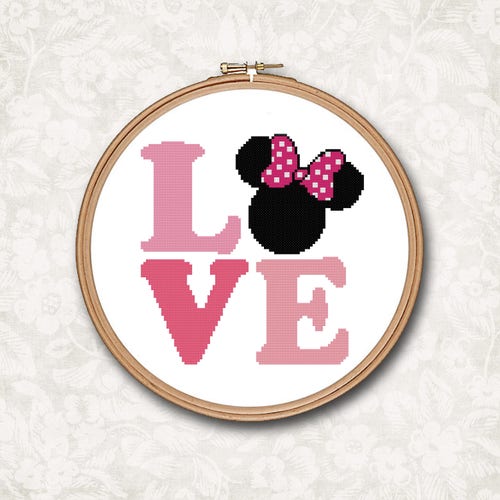 Pink Minnie Mouse Love Quote Text Counted Cross Stitch Pattern - Etsy
