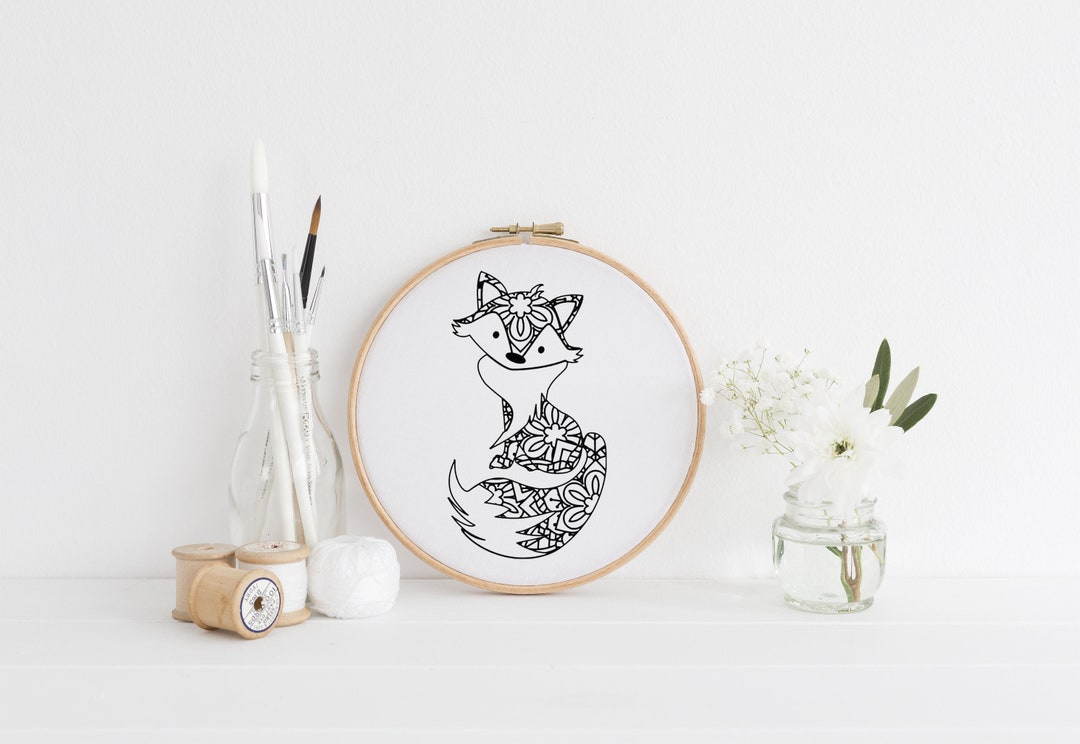 Mandela Fox Embroidery Hoop Pattern Template - PDF Digital Download - Etsy
