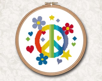 Cross Stitch Peace Sign - Etsy