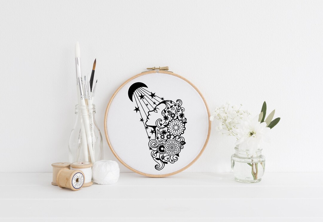 Bobo Moon Stars Celestial Feminine Women Wildflower Embroidery Hoop ...