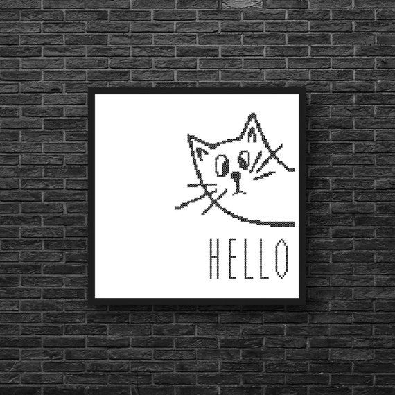Black Cat Silhouette Hello Humor Counted Cross Stitch Pattern | Etsy