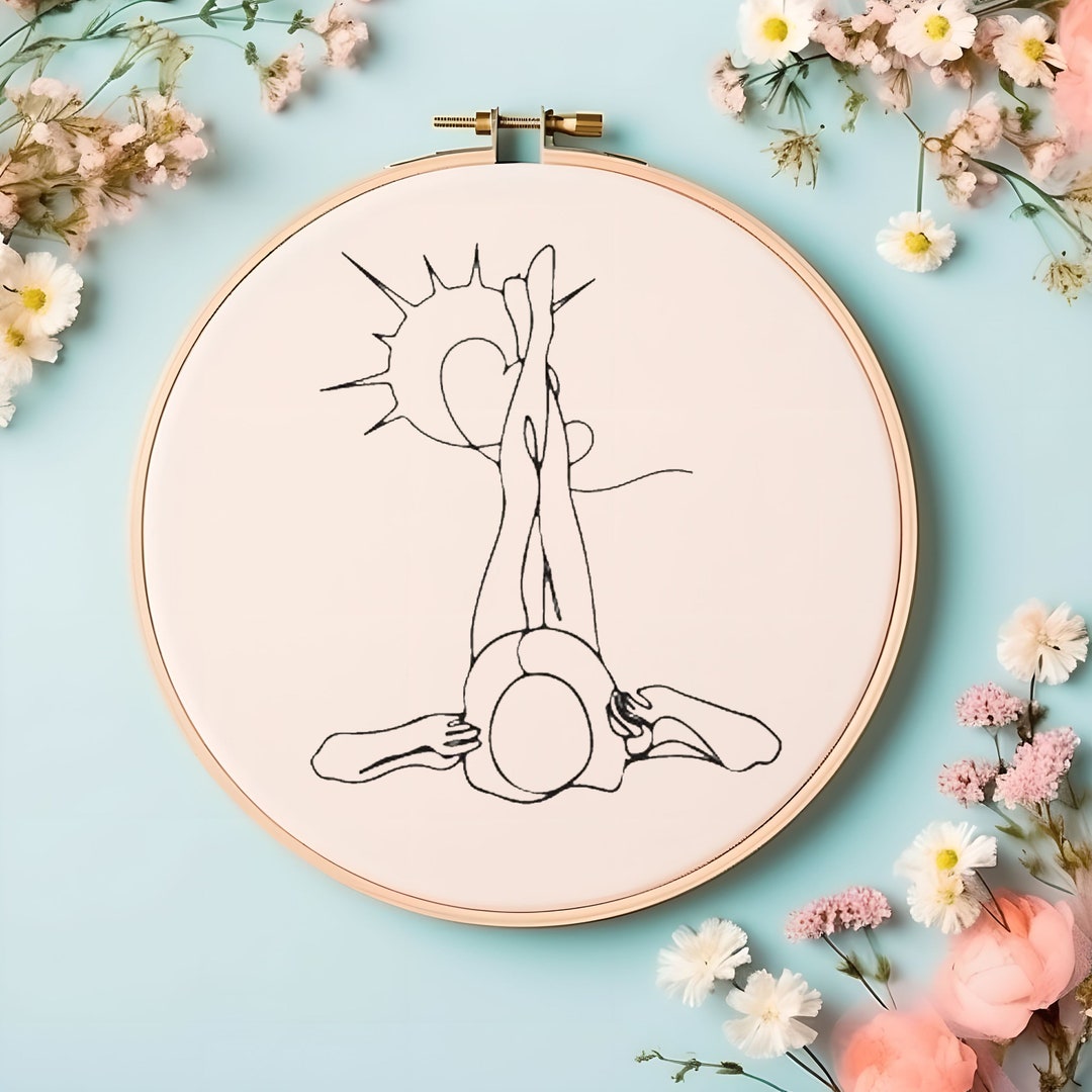 Women Sunbathing on the Beach in a Sun Hat Embroidery Hoop Template ...